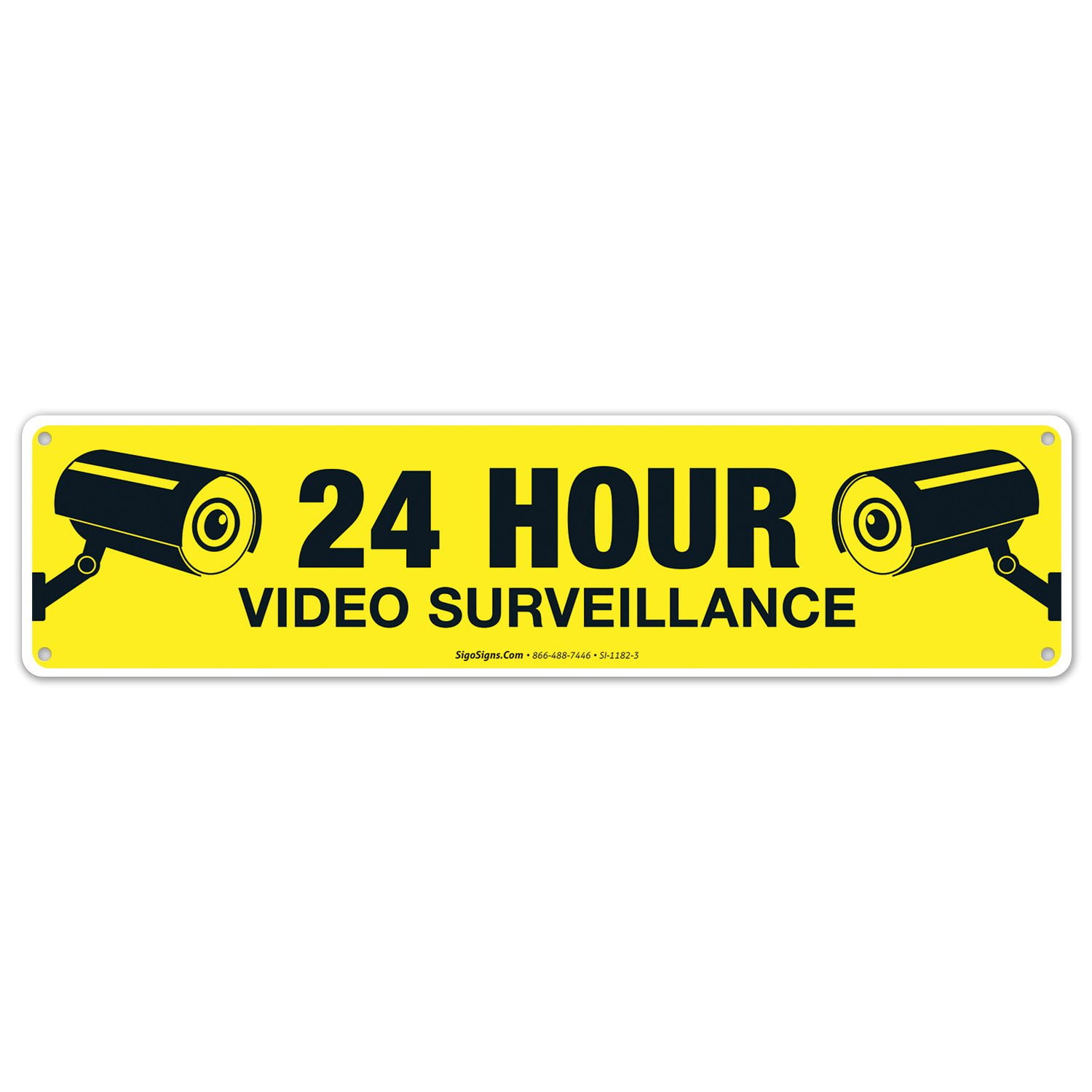 24 Hour Video Surveillance Sign, Yellow Background With Camera, 3x12 ...