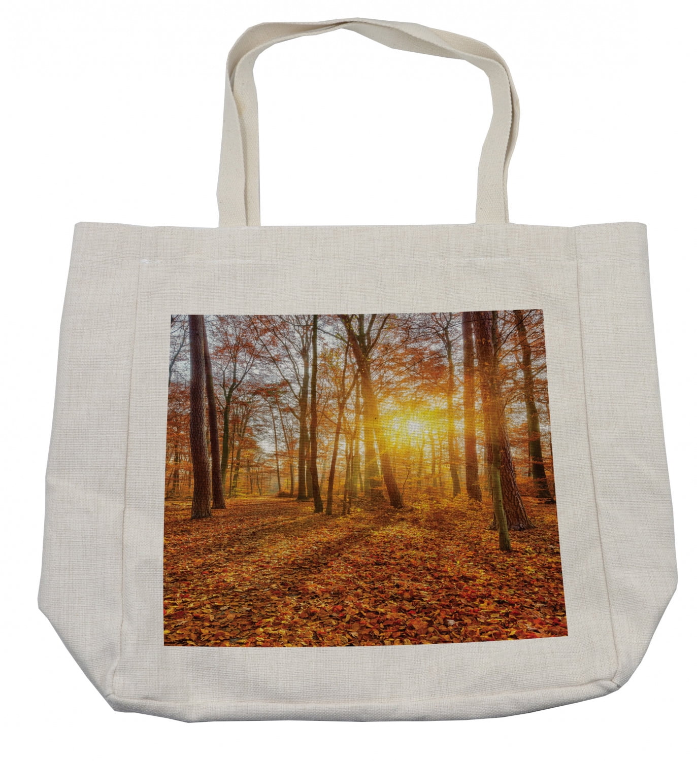Forest Shopping Bag, Foggy Sunset Vibrant Sunbeams Rural Country ...