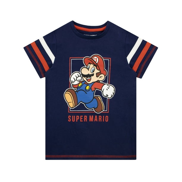 Super Mario Boys Stripe Gaming Short Sleeve T-Shirt Sizes 4-12 ...