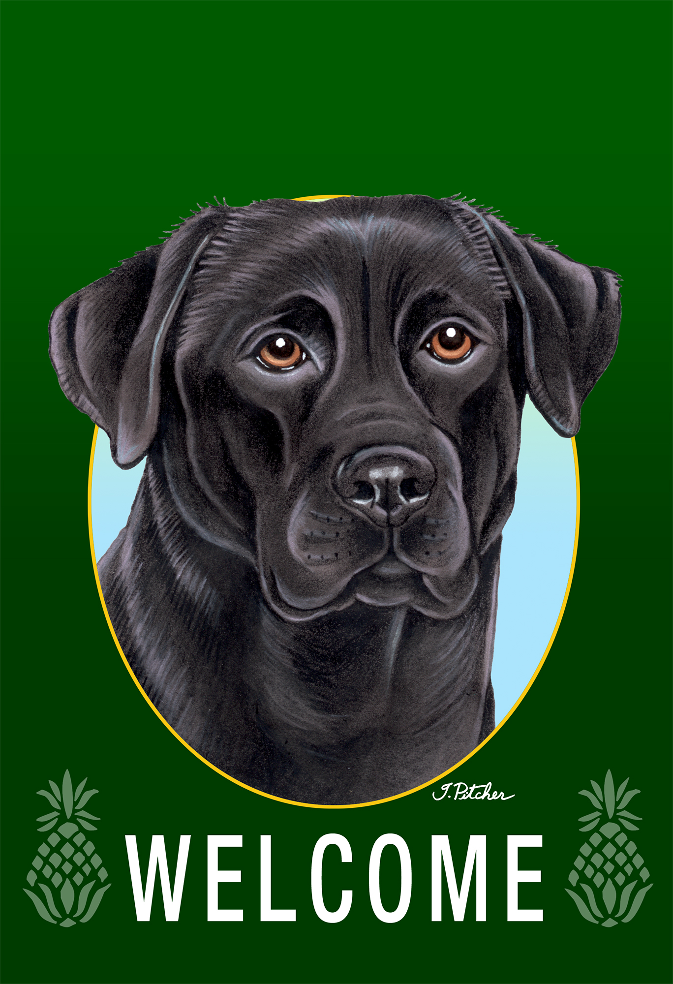 Black Labrador - Best of Breed Welcome Pineapples Garden Flags. Flag is ...