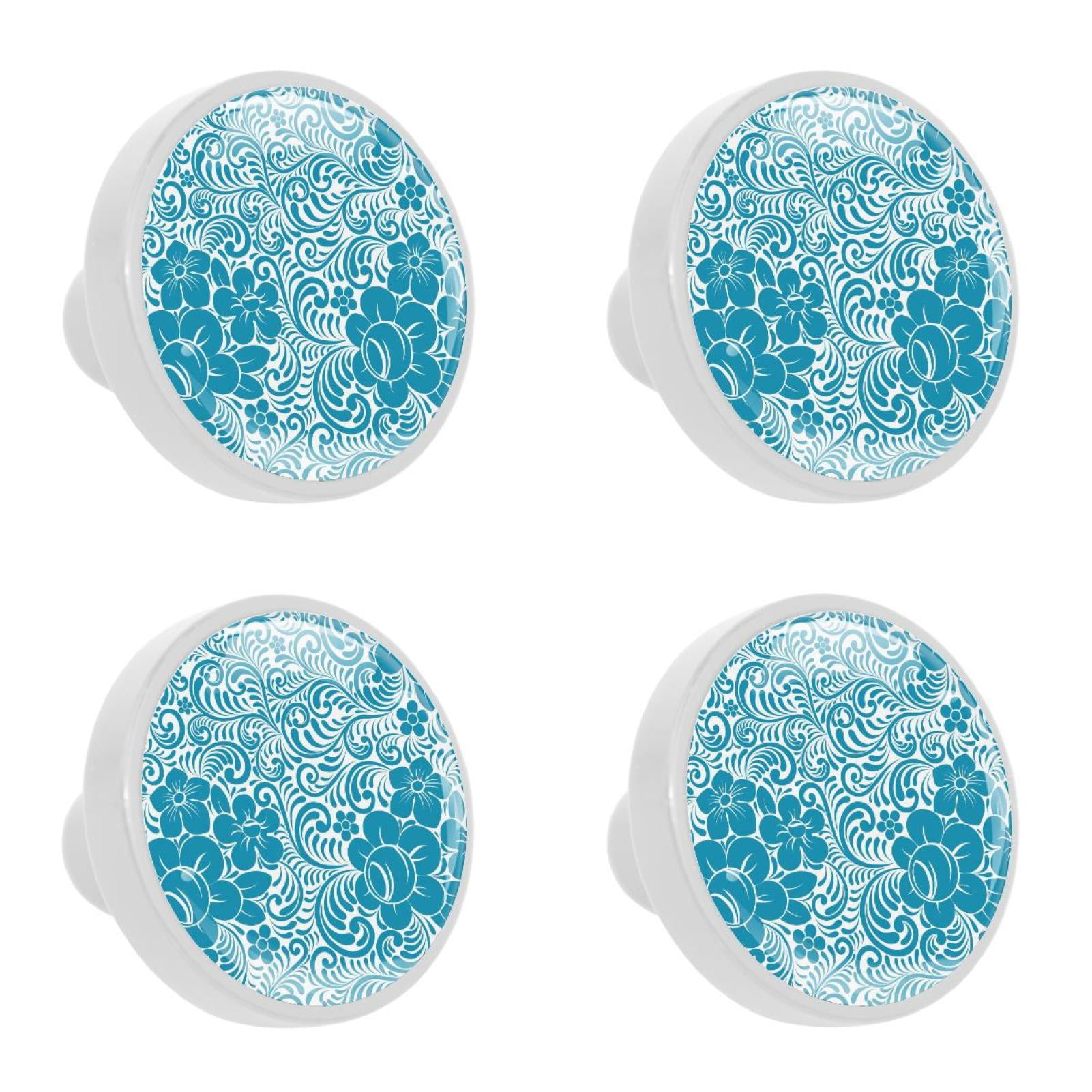 4 Pcs Blue Floral Knobs for Kitchen Cabinet Cupboard Dresser Bookcase ...