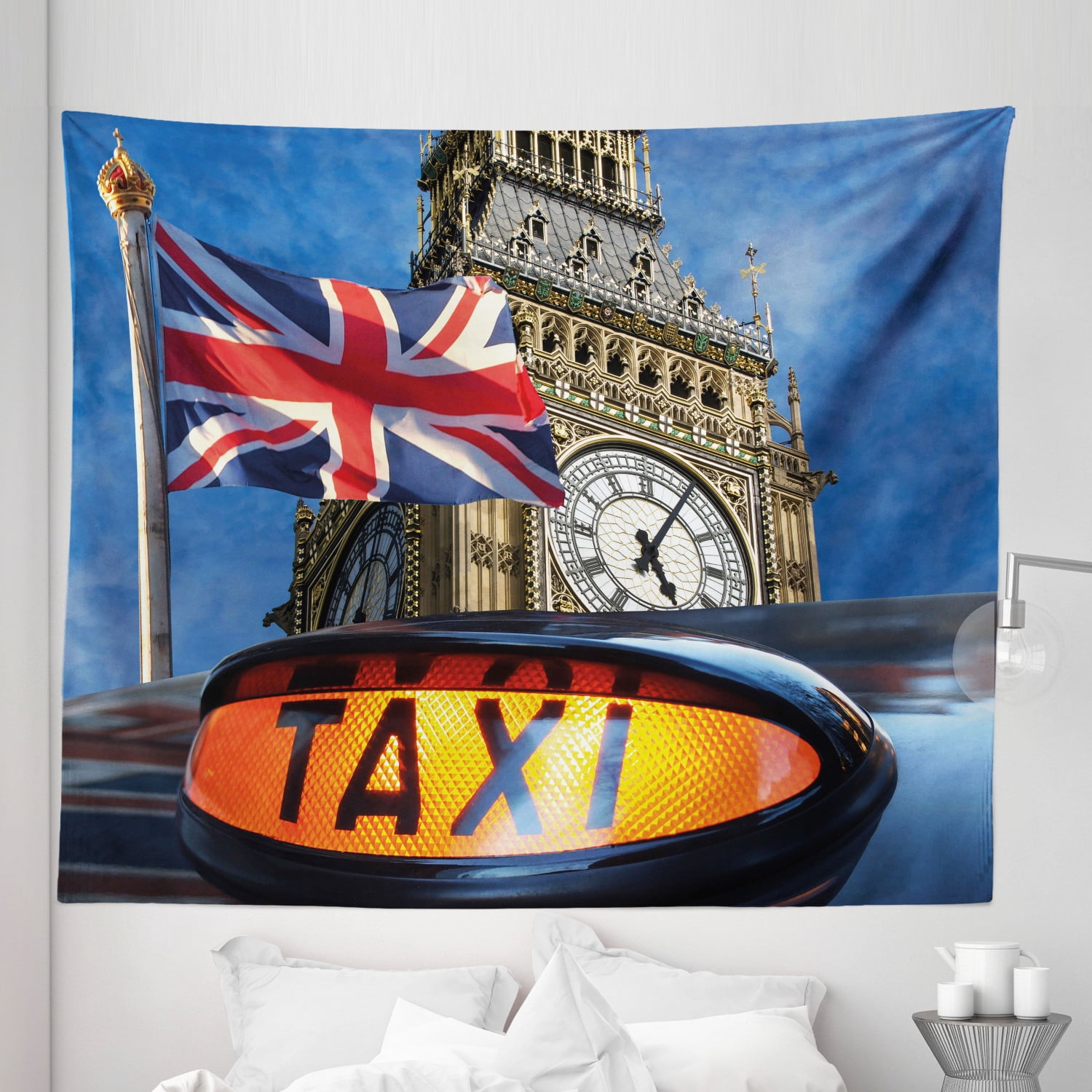 Union Jack Tapestry, Union Jack Flagon Pole and Big Ben Taxi Cab Urban ...