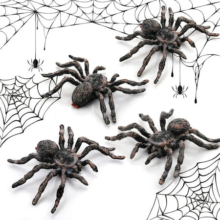 Halloween Prank Spider Figures, 4 Pcs Giant Realistic Spider Action ...