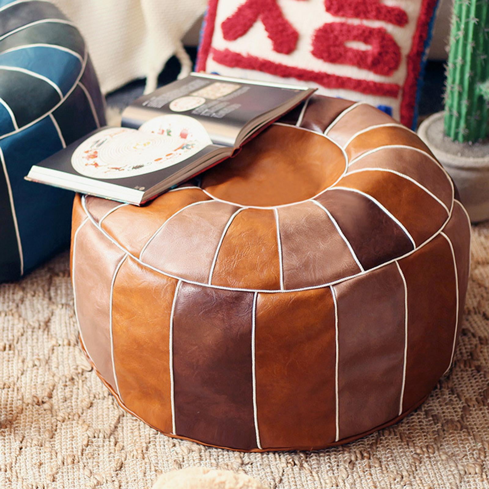 PU Leather Pouf Cover Hassock Storage Ottoman Cushion Foot Rest Cover ...
