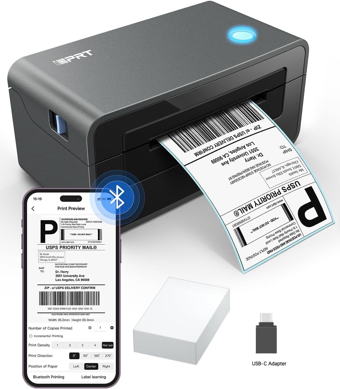 Restored iDPRT Bluetooth Thermal Shipping Label Printer for Phone, 4x6 ...