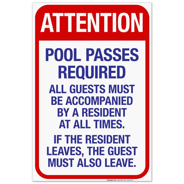Attention Pool Passes Required Sign, Pool Sign, - Walmart.com