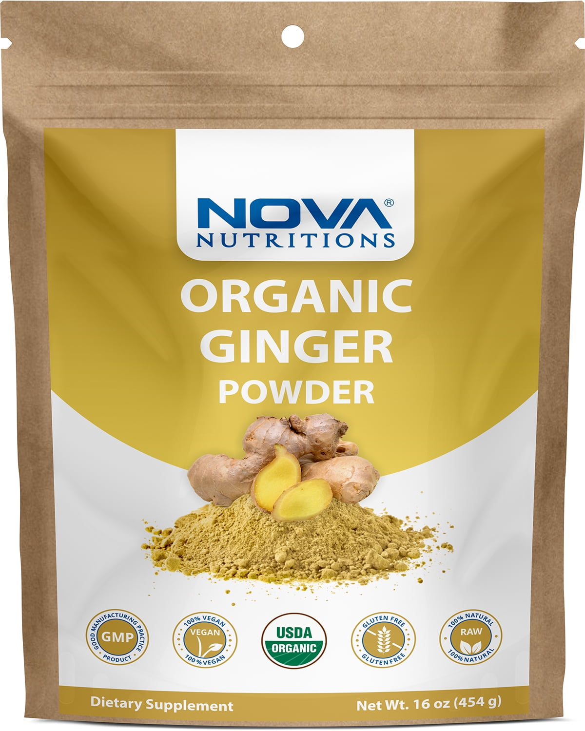 Nova Nutritions Certified Organic Ginger Root Powder 16 OZ (454 gm ...