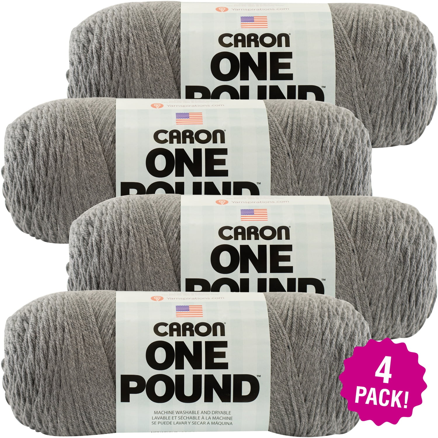 Caron One Pound Yarn - Medium Grey Mix, Multipack of 4 - Walmart.com