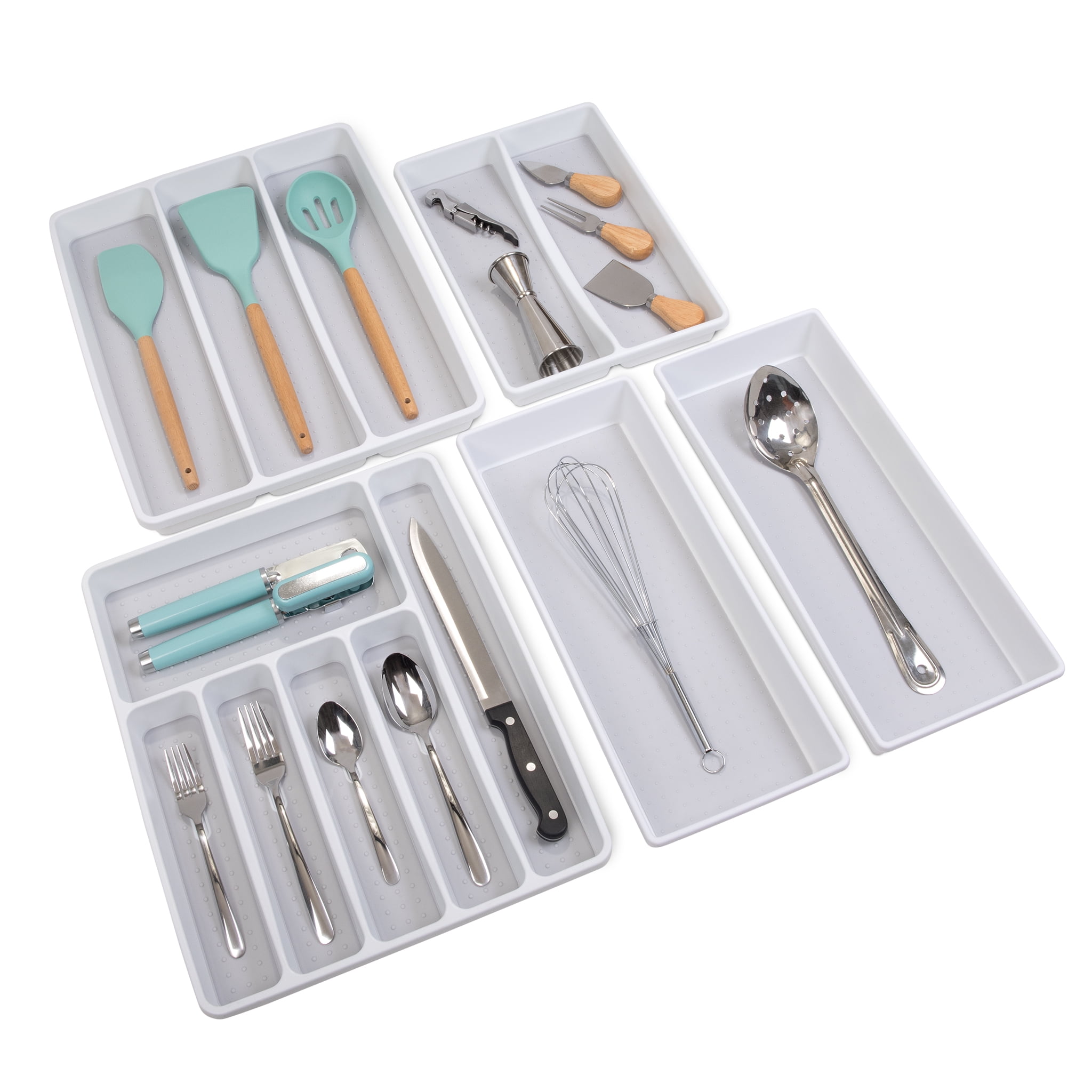 Smart Design Plastic Drawer Organizer - Set of 5 - Non- Slip Lining and ...