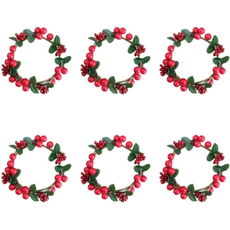 GCIVETCAT 6 Pcs Christmas Candle Ring, 3 Inch Red Berry Tealight Candle ...