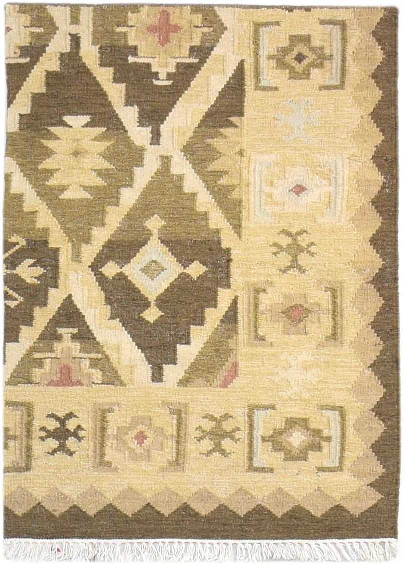 Dhurrie Sage Wool Rug 2'6 X 3' Persian Southwestern Triangles Small ...