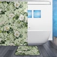 Bath Curtain & 66x72in Non-Slip Bath Mat Set 12-Grommet Shower Curtain ...