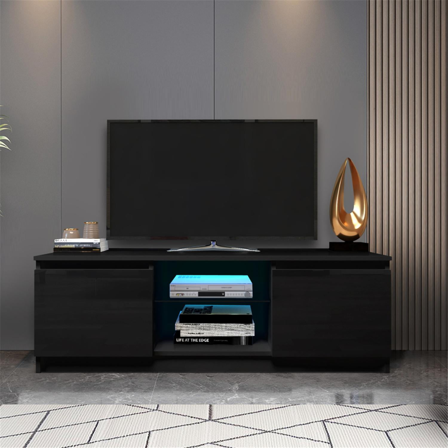 TV Stand with LED Lights, Modern LED TV Cabinet with Storage Drawers ...