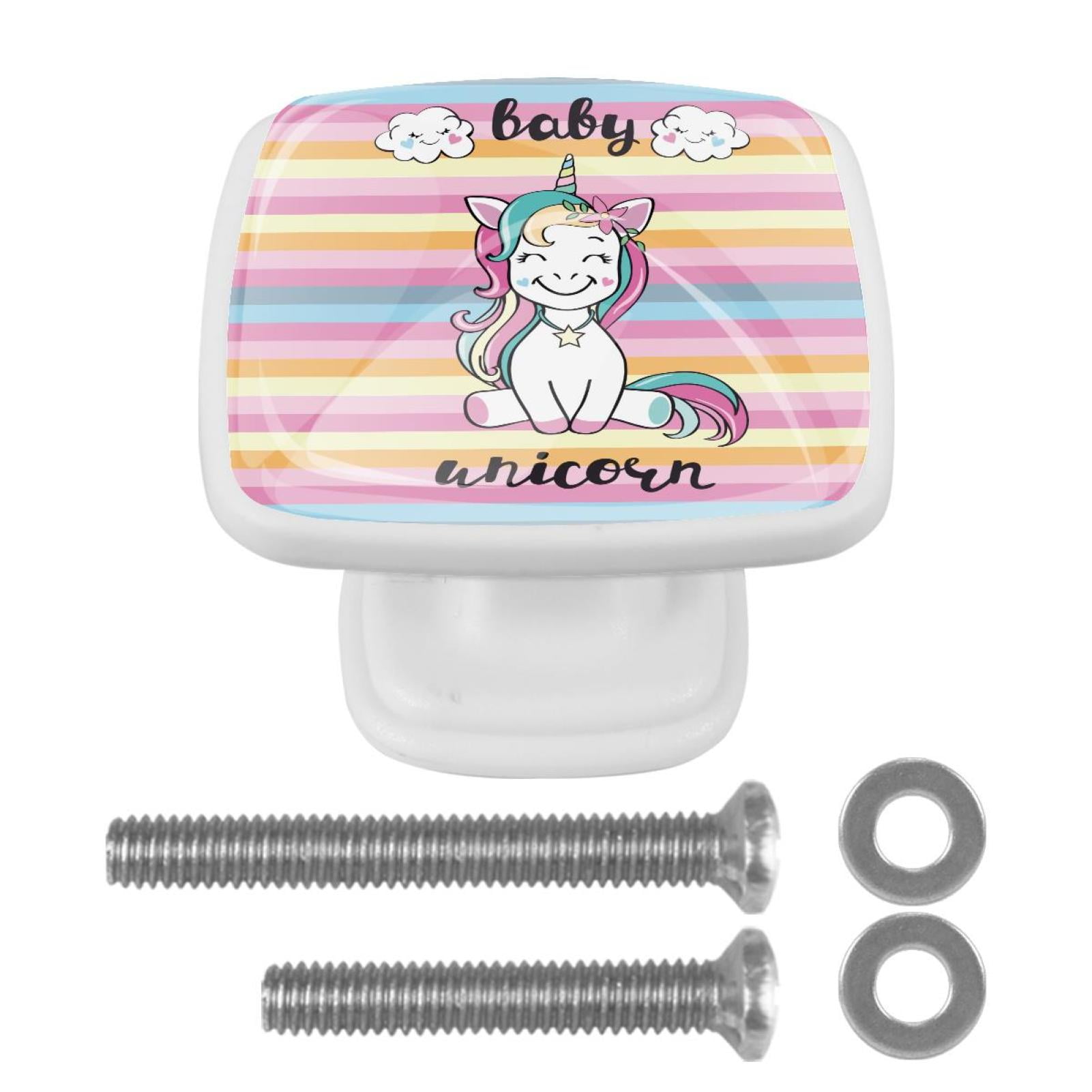 Ownta Cute Little Baby Unicorn Stripes Square Glass Drawer Handles ...