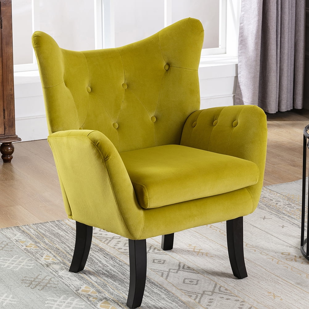 Canddidliike Modern Velvet Armchair, Tufted Button Chair with Wooden ...