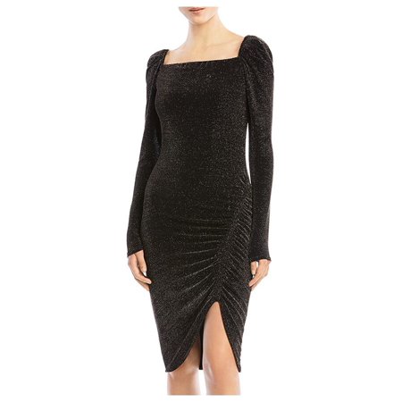 BAILEY44 Womens Black Stretch Metallic Ruched Slitted Pouf Sleeve ...