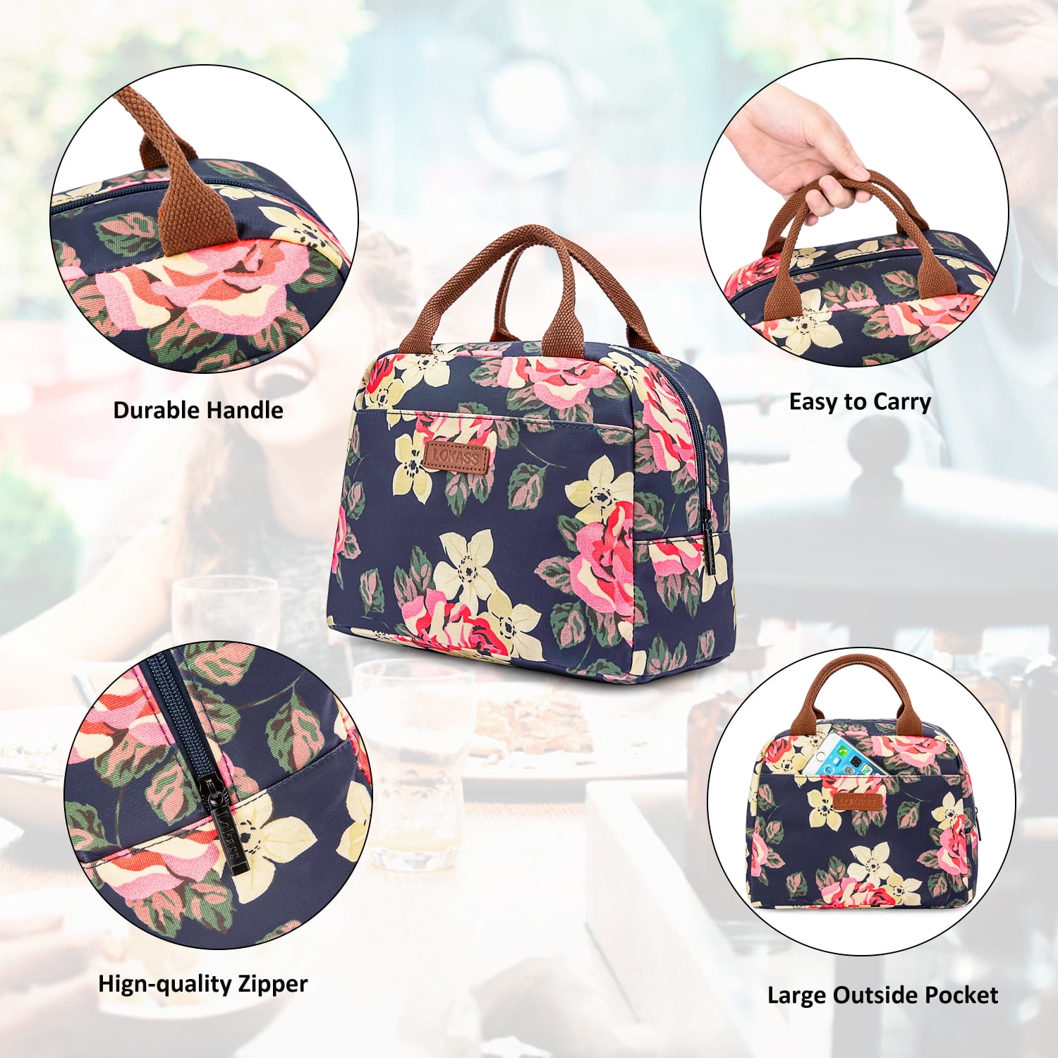 LOKASS Waterproof Insulated Lunch Bag Thermal Cooler Tote for Adults Soft Liner Peony Blue Walmart
