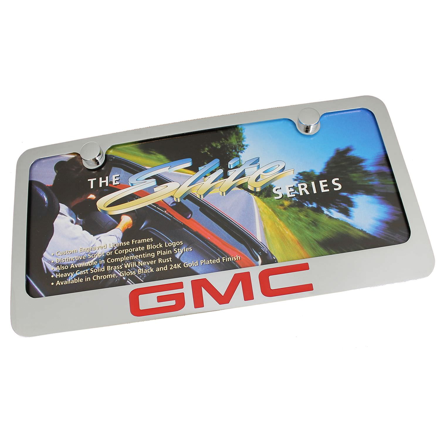GMC Red Logo Chrome Brass License Plate Frame (Chrome) - Walmart.com