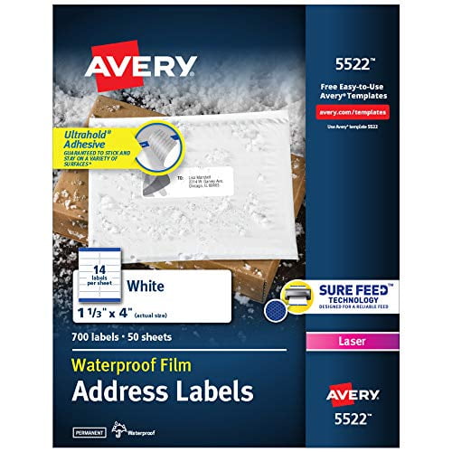 Avery Waterproof Labels with Ultrahold Adhesive, 1-1/3" x 4", Case of ...