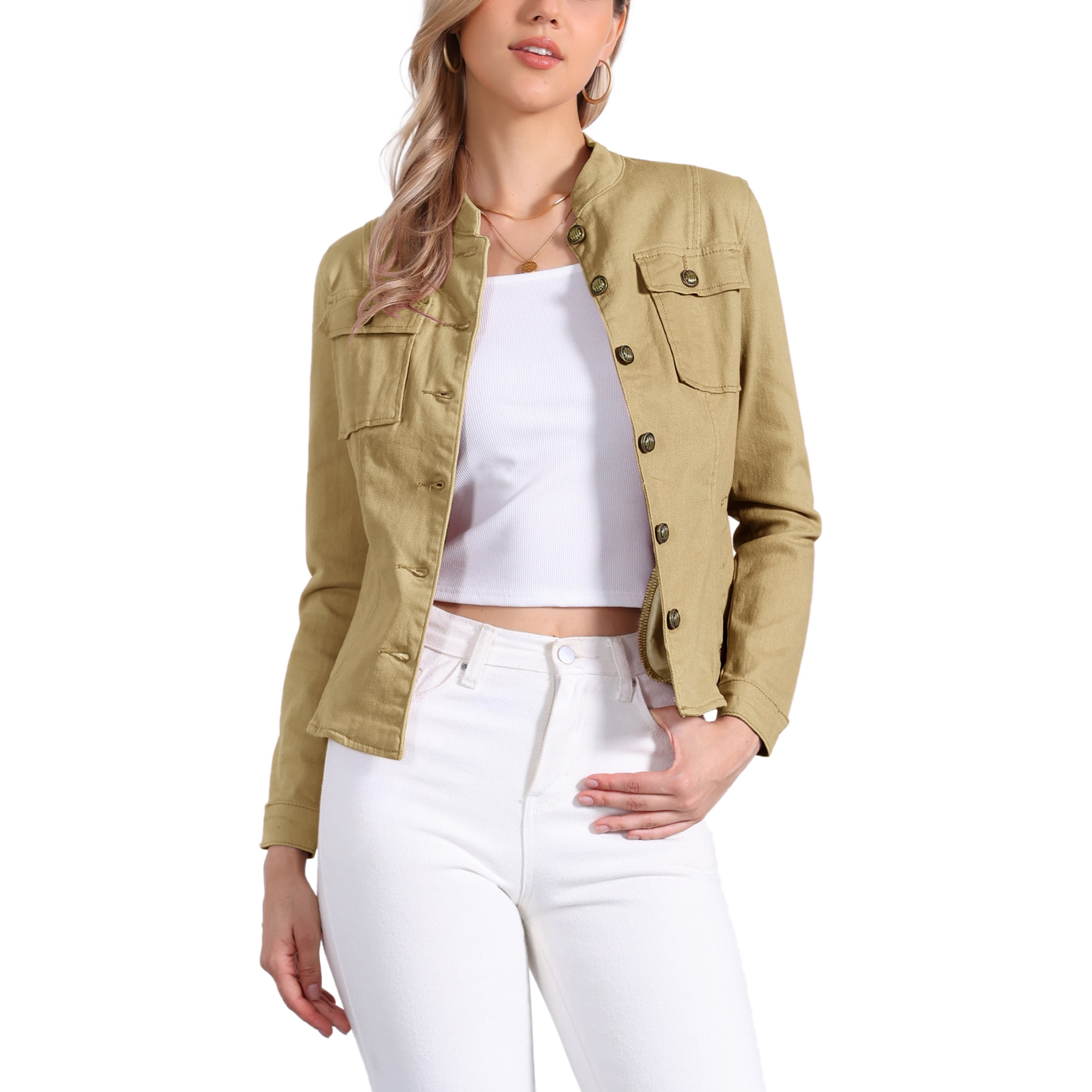 Click here for Inspire Chic Womens Denim Jacket Stand Collar Long... prices