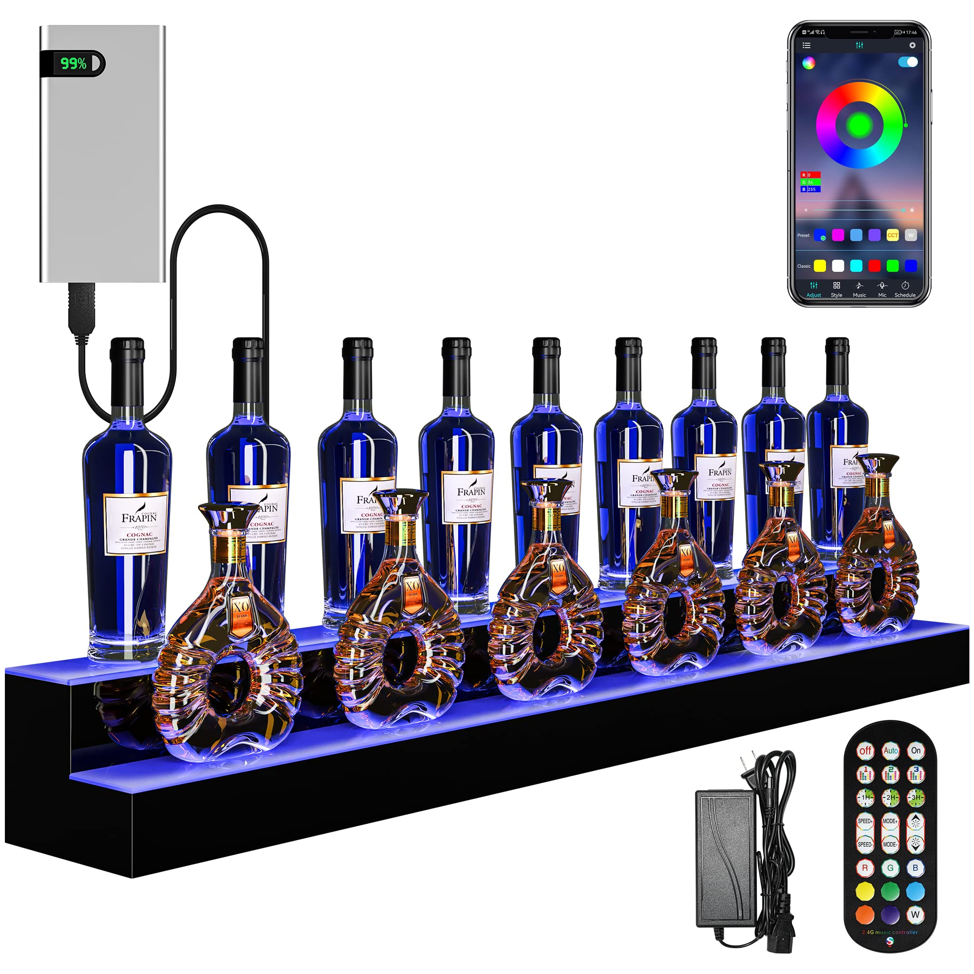 Dextrus LED Lighted Liquor Bottle Display Shelf Supports USB & Power ...