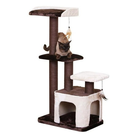 PetPals Group PP5472 Creme Three level Cat Tree with Two Teasers, Brown ...
