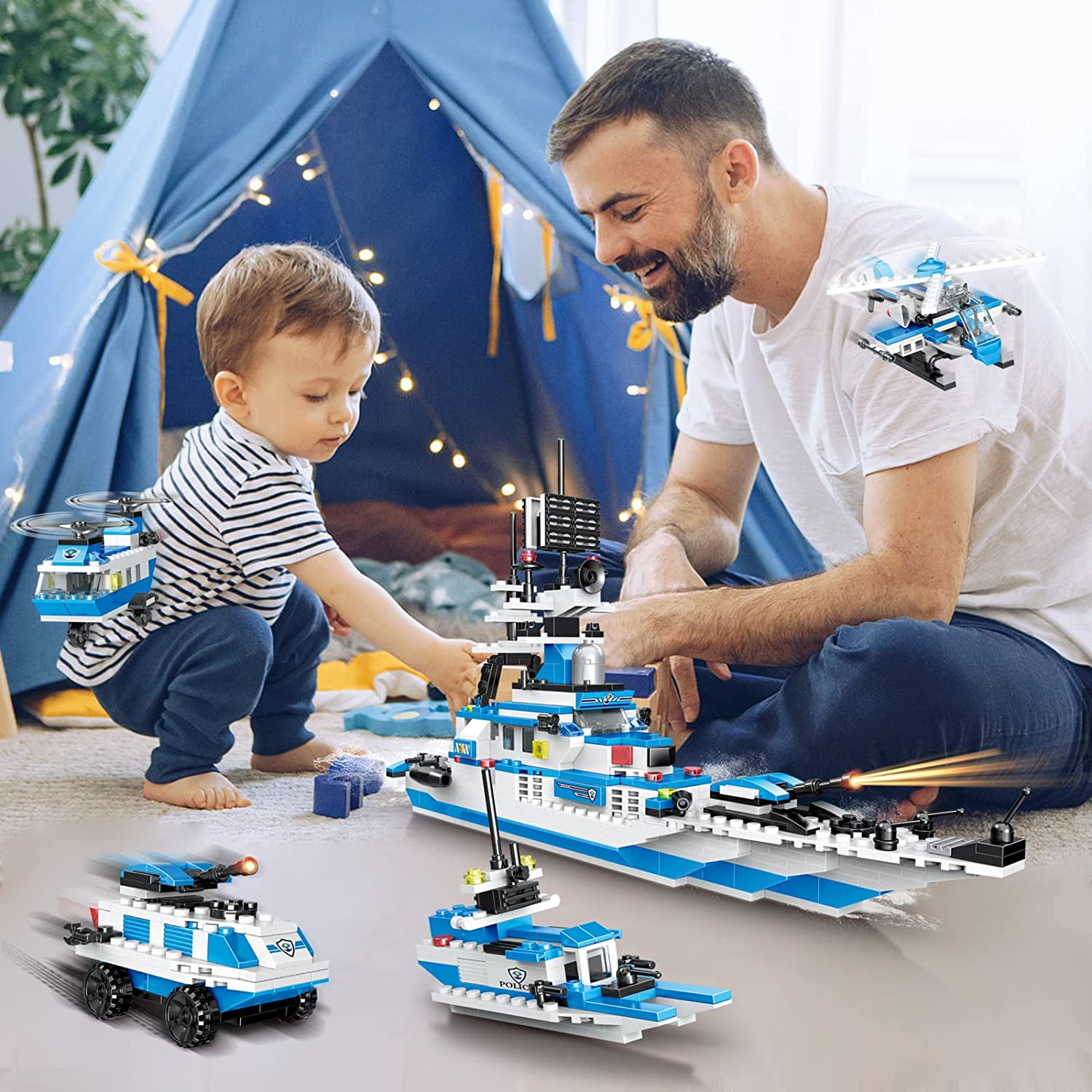 Buy Assembled Police Ship Warship 865 PCS Building Block Toy Set ...