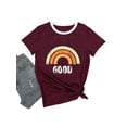Hibeli Women Good Letter Rainbow Printed Graphic T Shirt Contrast Color