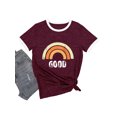 Hibeli Women Good Letter Rainbow Printed Graphic T Shirt Contrast Color
