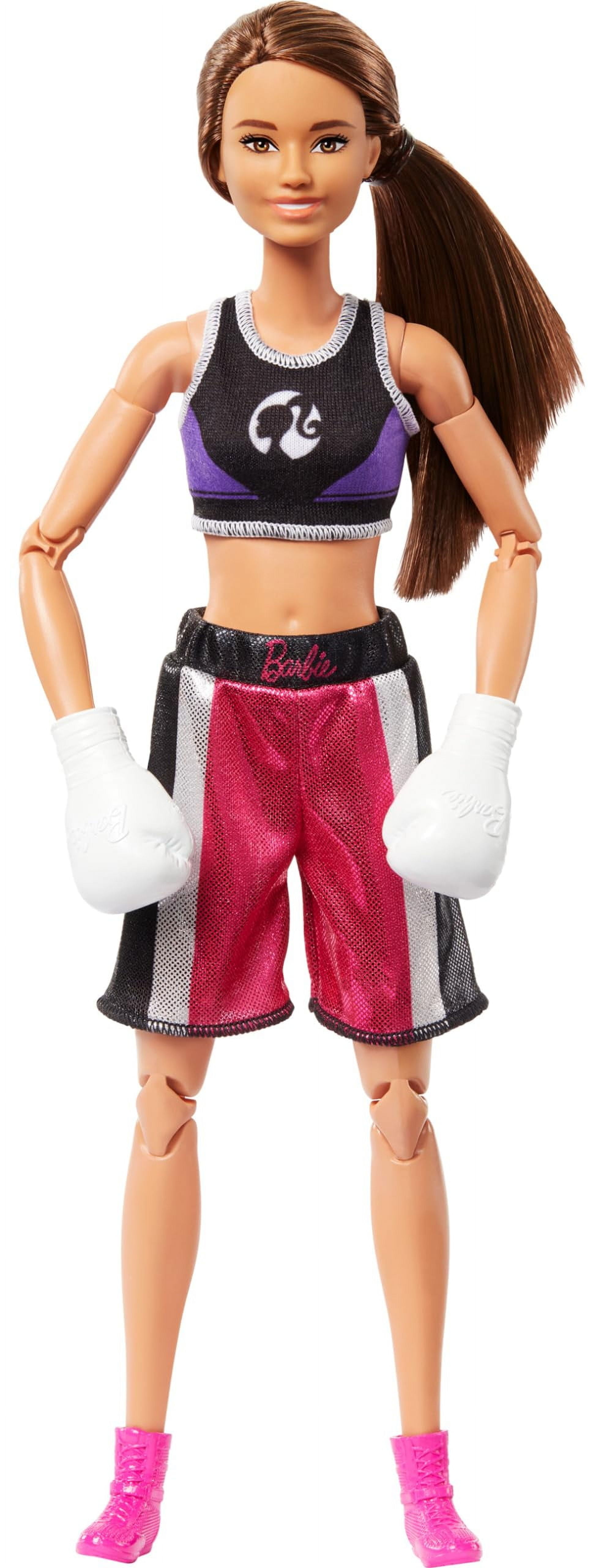 Barbie Careers Fashion Doll & Accessories, Made to Move Brunette Boxer ...