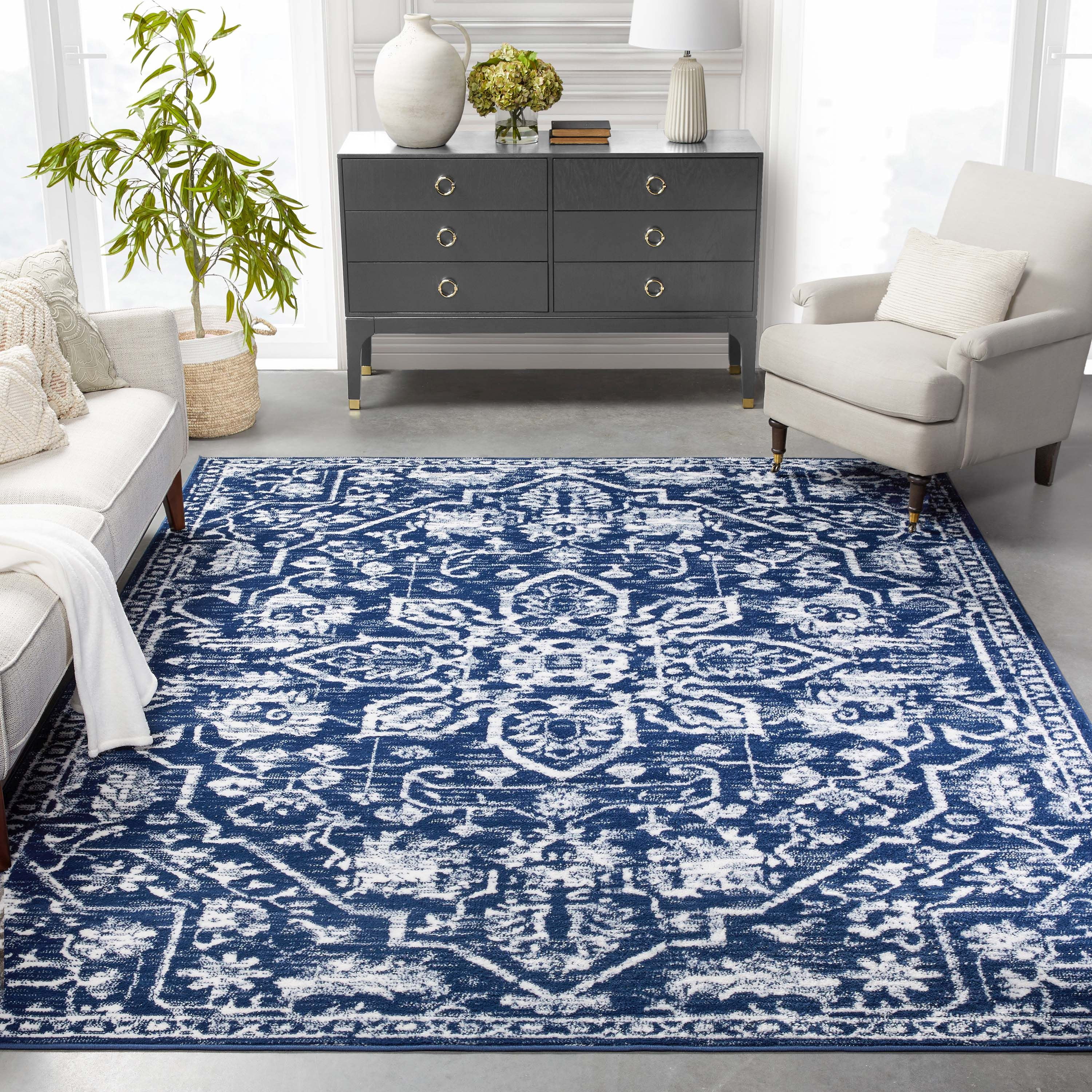 Well Woven Della Dark Blue Vintage Medallion Pattern Area Rug 9x13 (9'3 ...