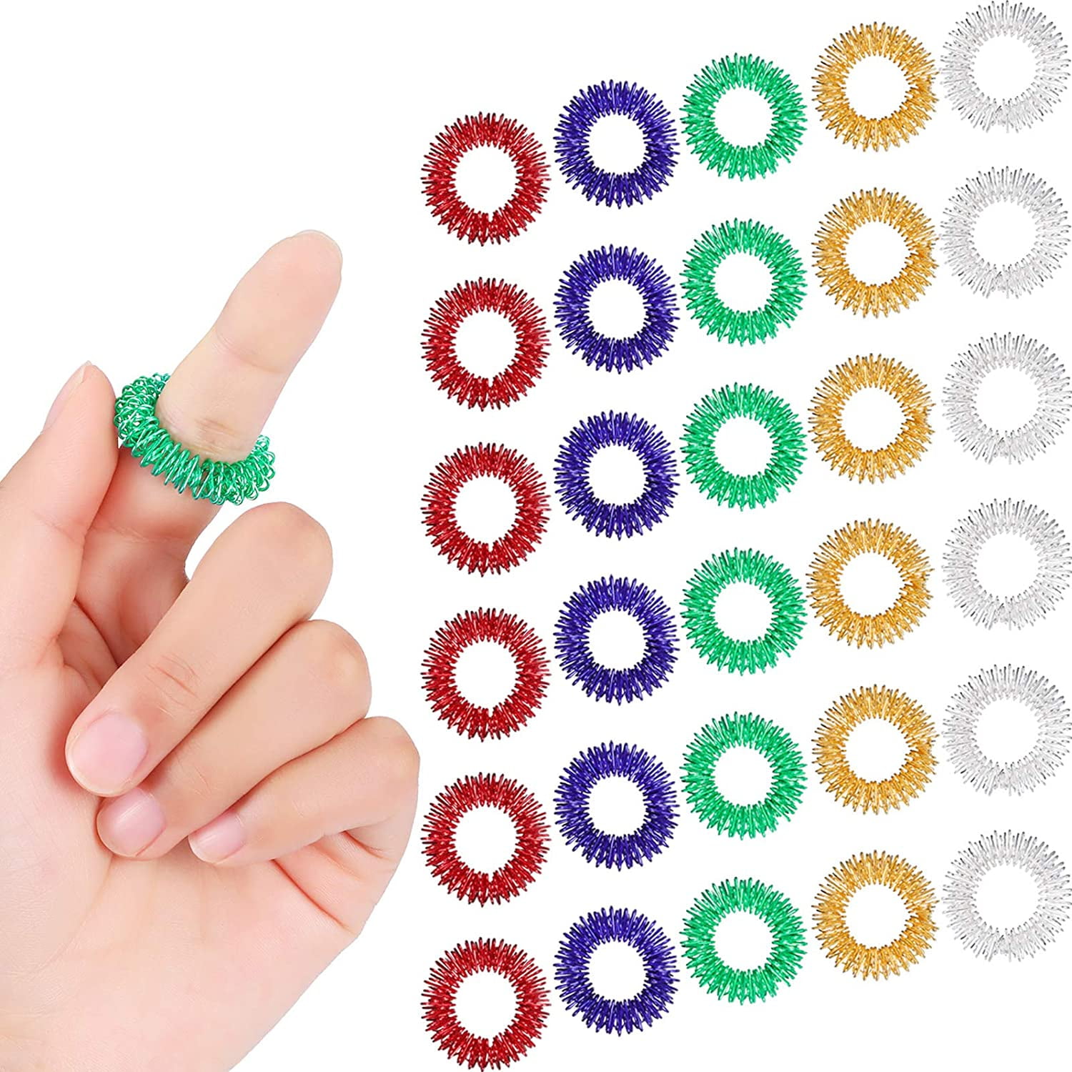 50 Pieces Acupressure Rings Spiky Sensory Finger Rings, Spiky Finger ...