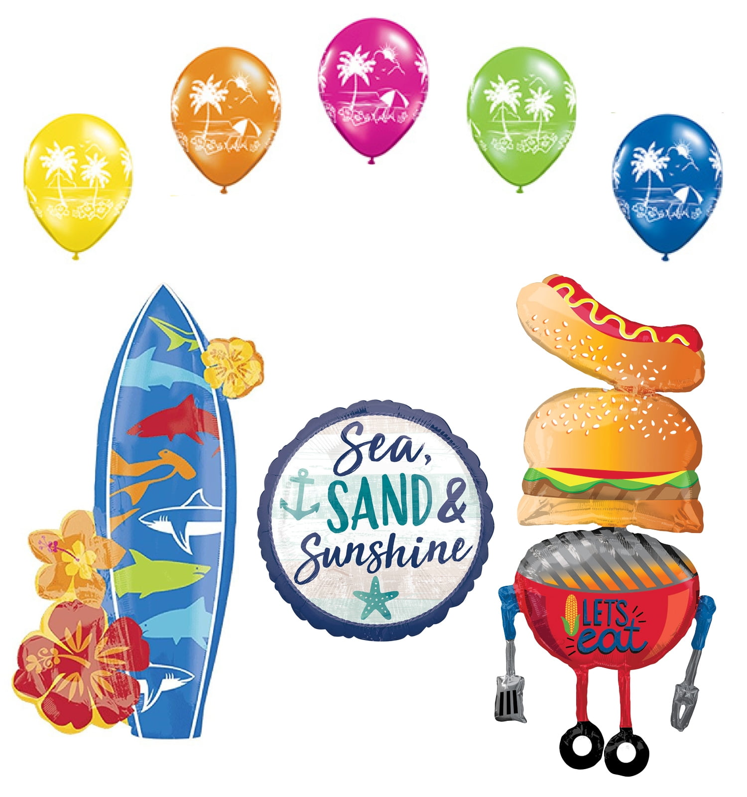 Beach BBQ Luau Party Supplies BBQ and Surfboard Balloon Bouquet ...