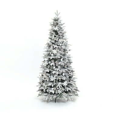 Gymax 7 FT Pre-Lit Snow-Flocked Xmas Tree 3-Minute-Setup Artificial Hinged Christmas Tree ...