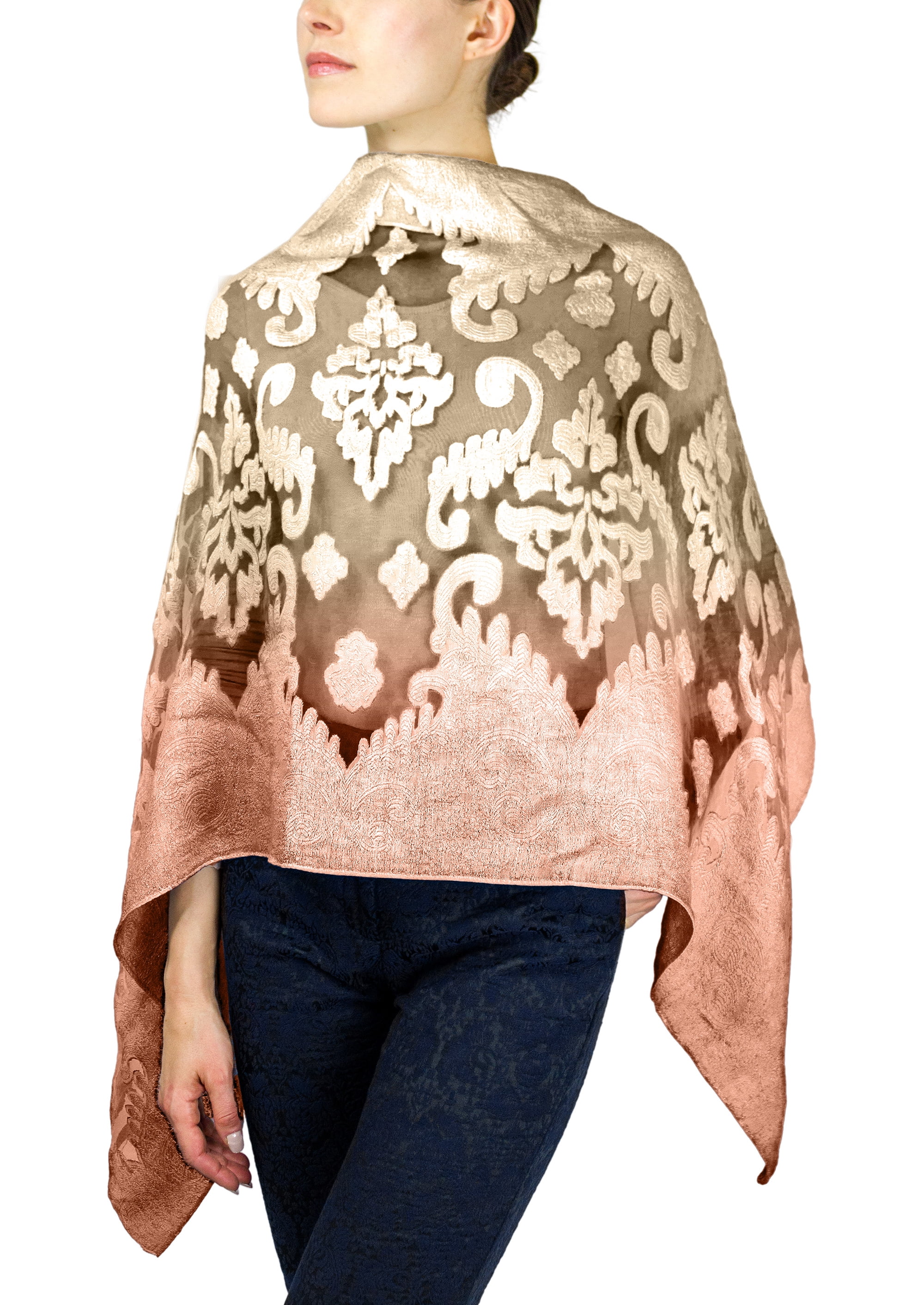 Adult Women's Brocade Sheer Shawl with Solid Border - Walmart.com