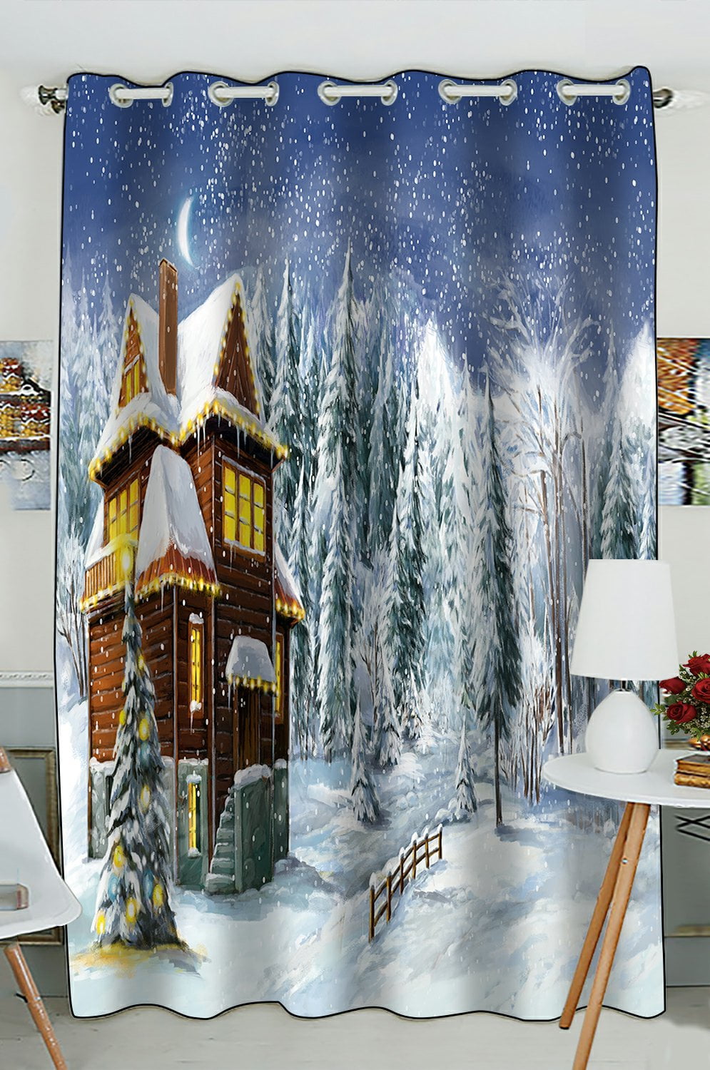 Phfzk Festival Window Curtain, Christmas Winter Happy Scene Window ...