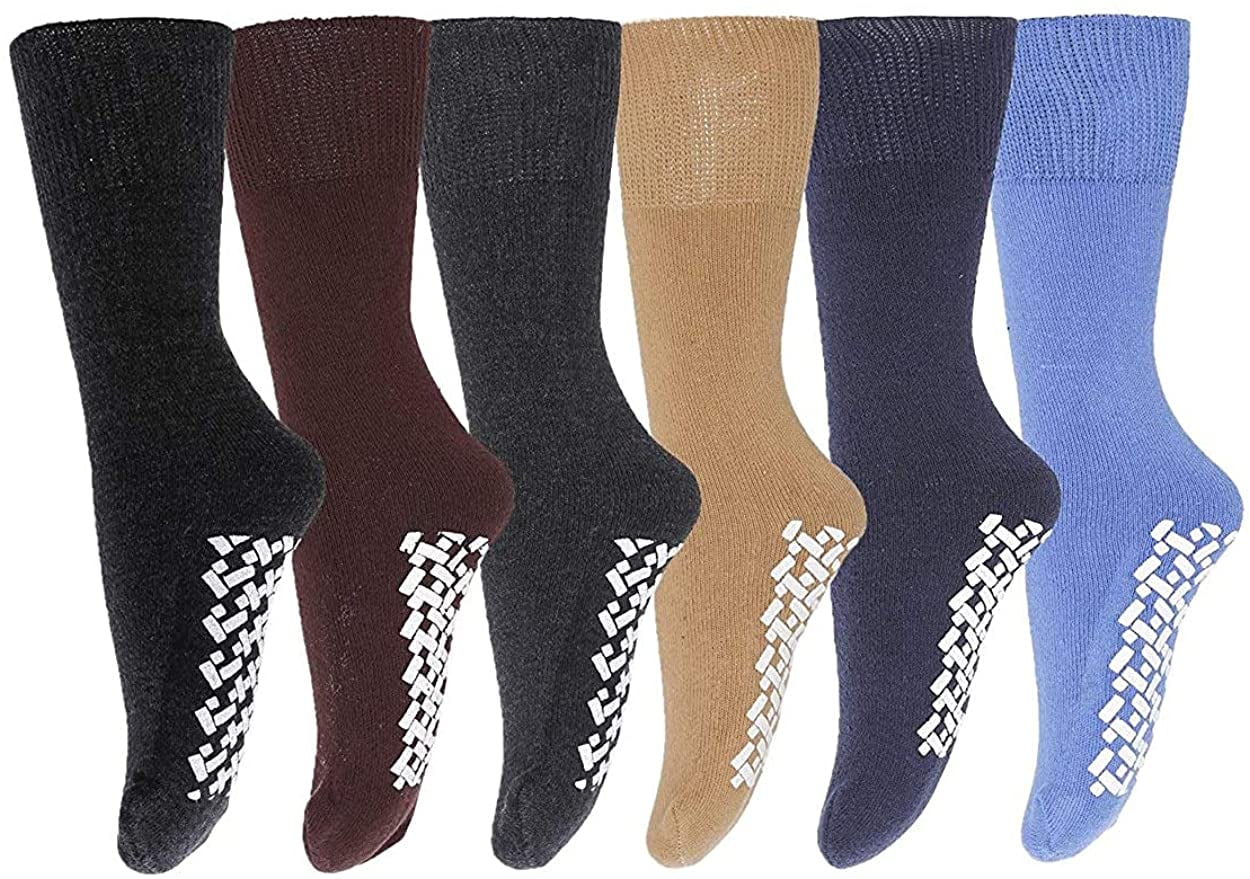 6 Pairs of Mens Non Skid/Slip Medical Socks, Cotton With Rubber Gripper ...