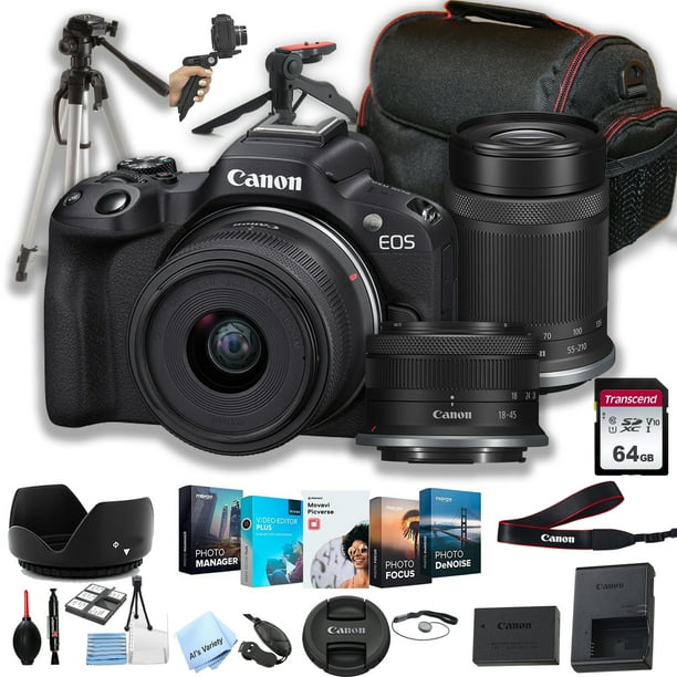 Canon EOS R50 Mirrorless Camera with 18-45mm and 55-210mm Lenses + 64GB ...