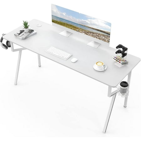 White Gaming Desk 63 inch, Large Gaming Tables Gamer Pc Workstation K ...