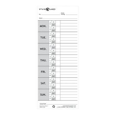 Pyramid Time Time Cards for 2600, 2650 Time Recorder, Double Sided ...