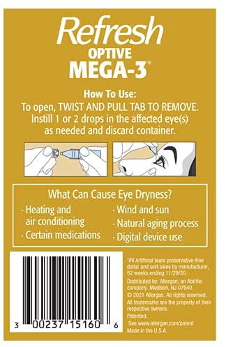 Buy Refresh Optive Mega-3 Preservative-Free Lubricant Eye Drops, 60 ...