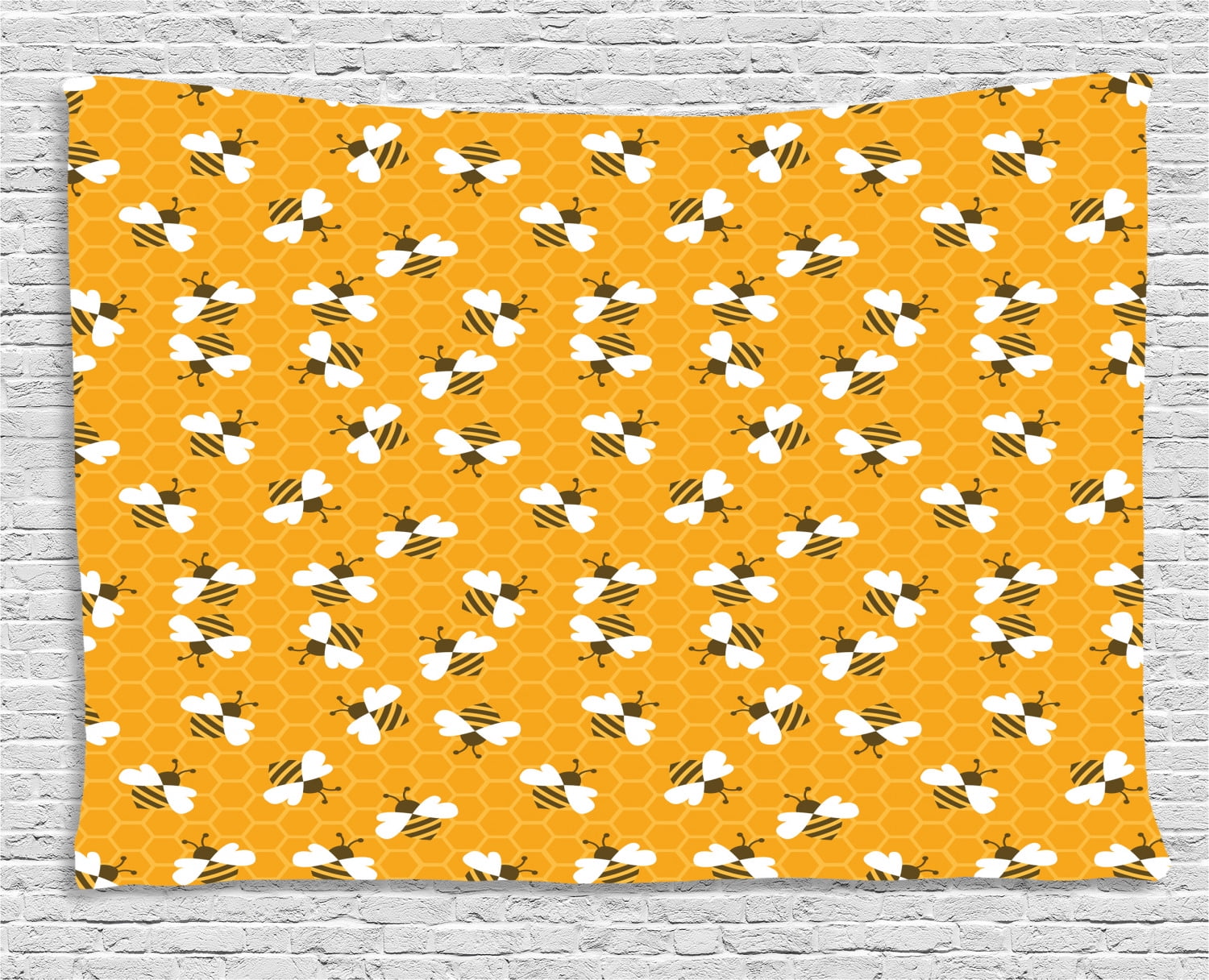 Bee Tapestry, Bumble Bees Producing Honey by Filling Honeycombs Cells ...