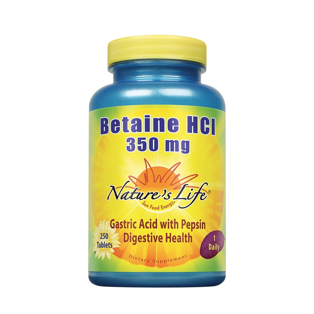 Nature's Life Betaine HCL Supplement 350 mg | Includes 150mg of Pepsin ...