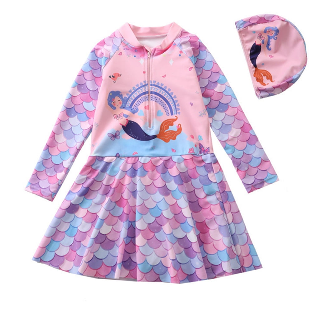 GYRATEDREAM 3-10T Girls Mermaid Long Sleeve Rashguard Swimsuit ...