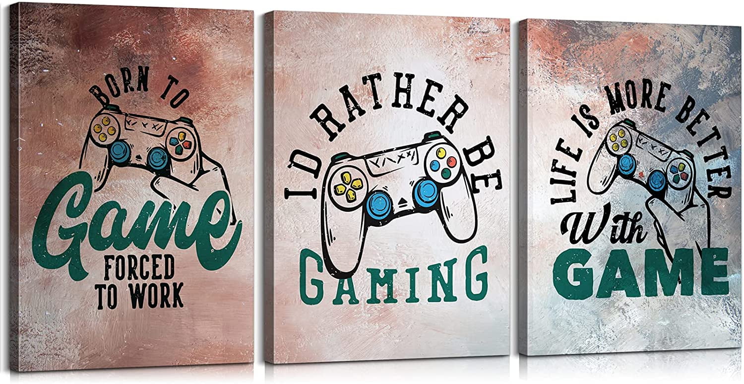 3 Pieces Video Game Canvas Wall Art Born to Game Forced to Work Quotes ...