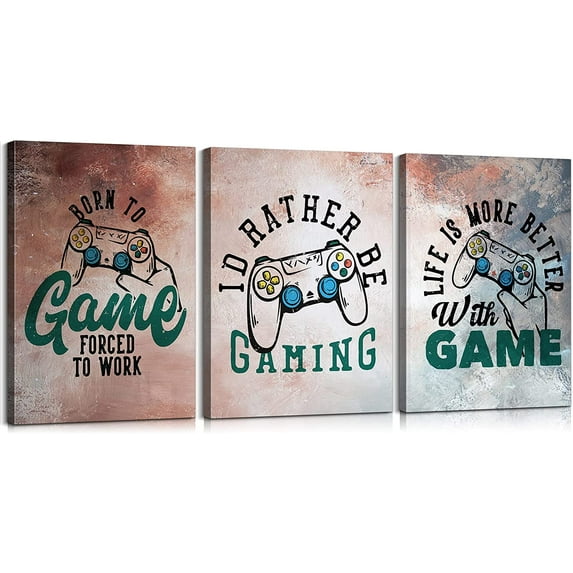 3 Pieces Video Game Canvas Wall Art Born to Game Forced to Work Quotes ...