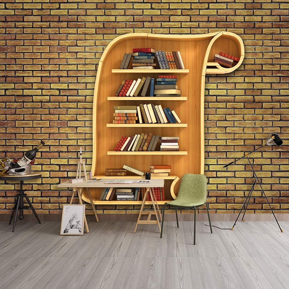 Idea4wall 6pcs Bookshelf Pattern Peel and Stick Wallpaper Removable ...