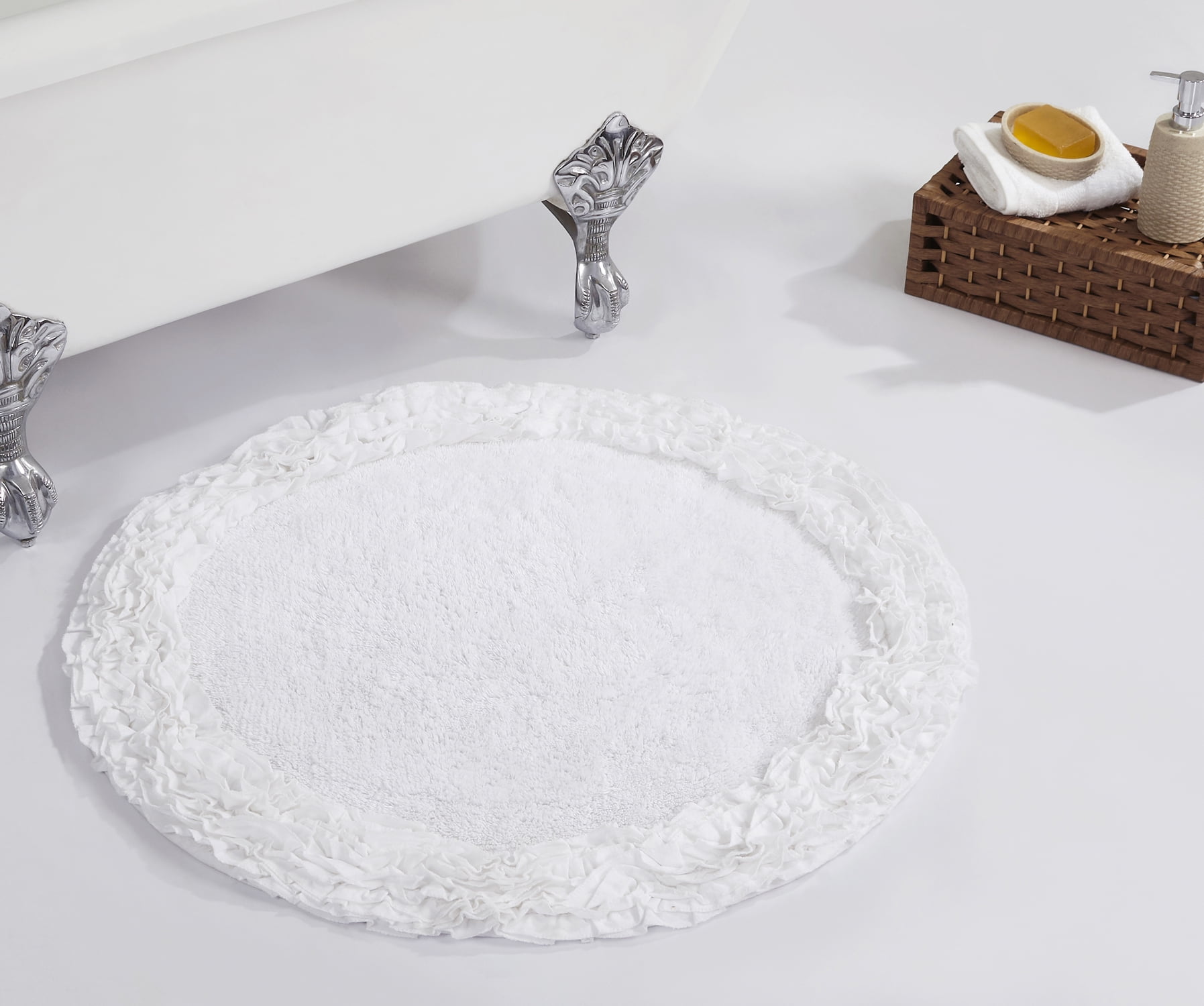 Better Trends White Shaggy Border 100% Cotton Round Shape Bath Rug, 30 ...