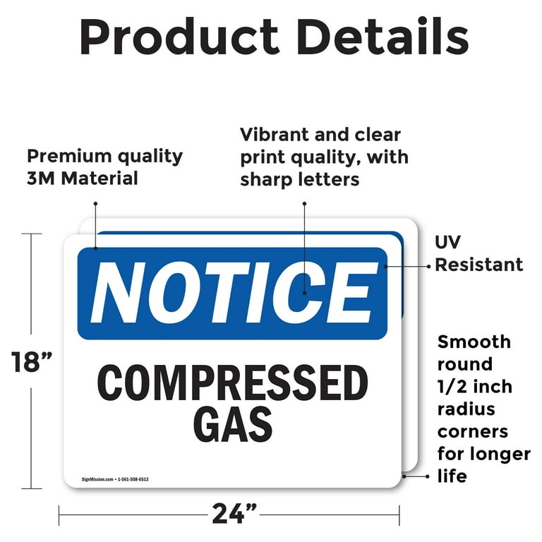 Warning Caution Compressed Gas Osha Decal Safety Sign