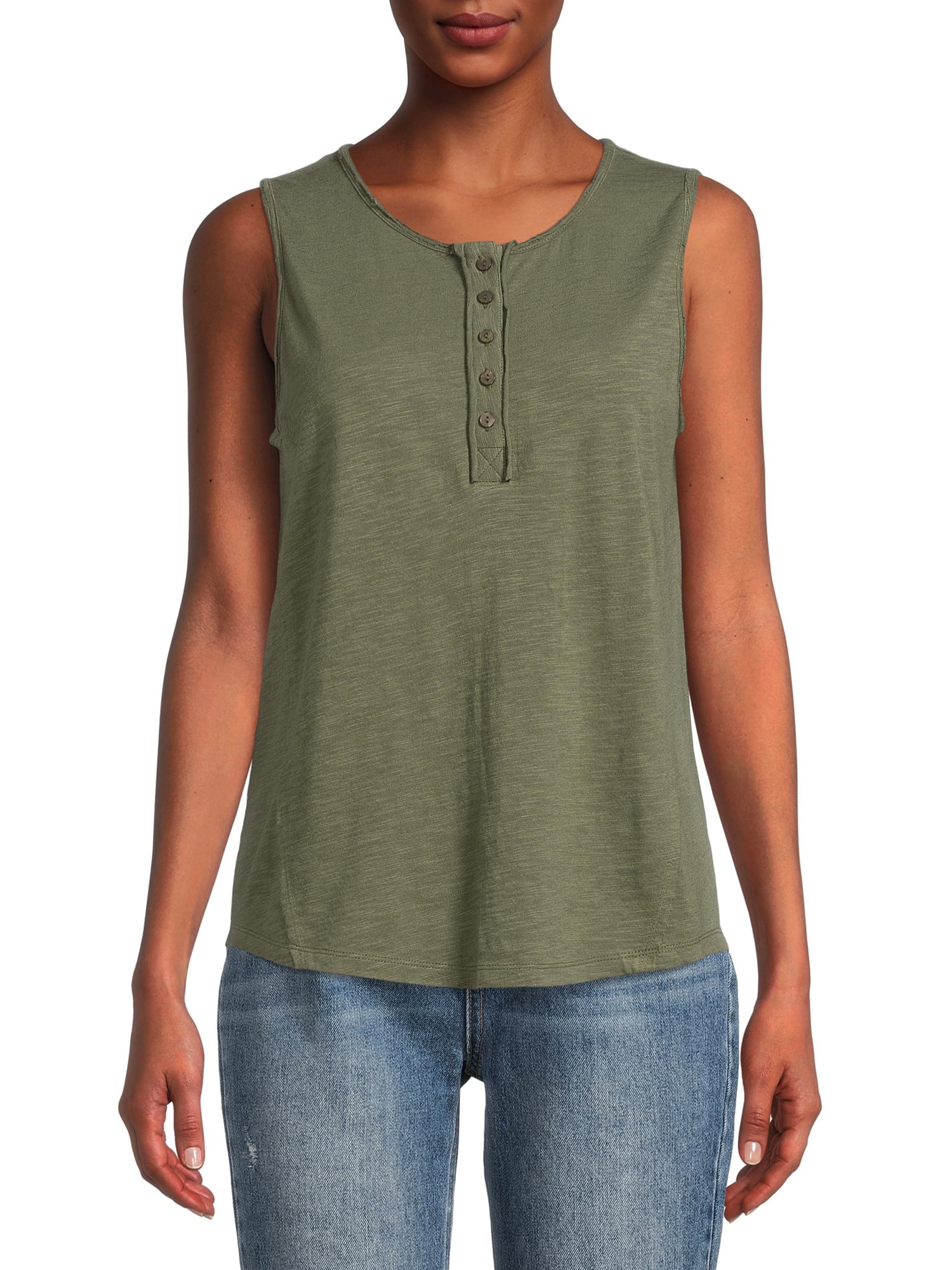 Time and Tru Women's Henley Tank Top with Fashion Raw Edge Detail ...